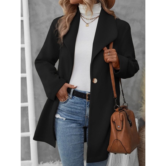 WILA | Jackets & Coats | Single Button Fold Over Shawl Collar Overcoat ...